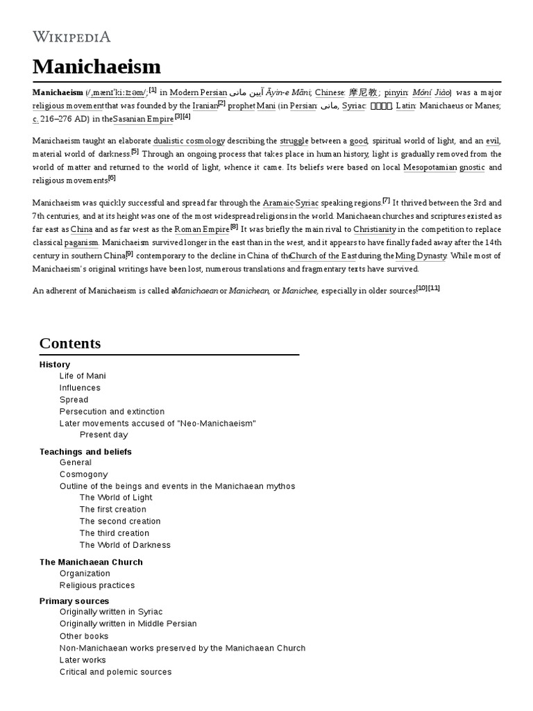 Manichaeism | PDF | Religious Belief And Doctrine | Religious Faiths