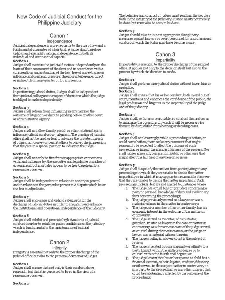 New Code of Judicial Conduct For The Philippine Judiciary | PDF ...