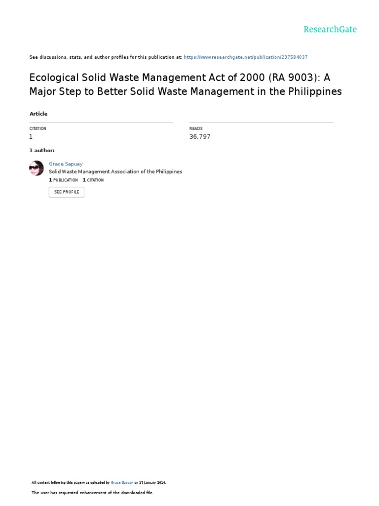 Ecological Solid Waste Management Act of 2000 RA 9 | PDF | Landfill ...