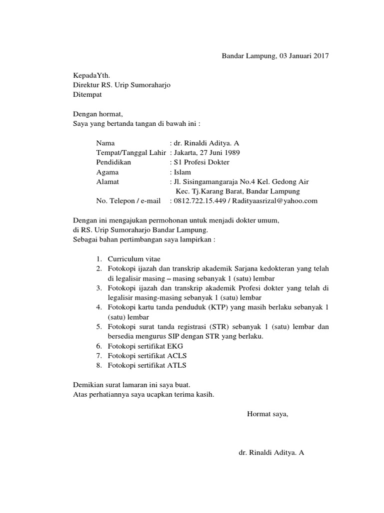 Surat Lamaran N CV RS - Urip Sumoraharjo (Aldi) | PDF | Kesehatan Holistik