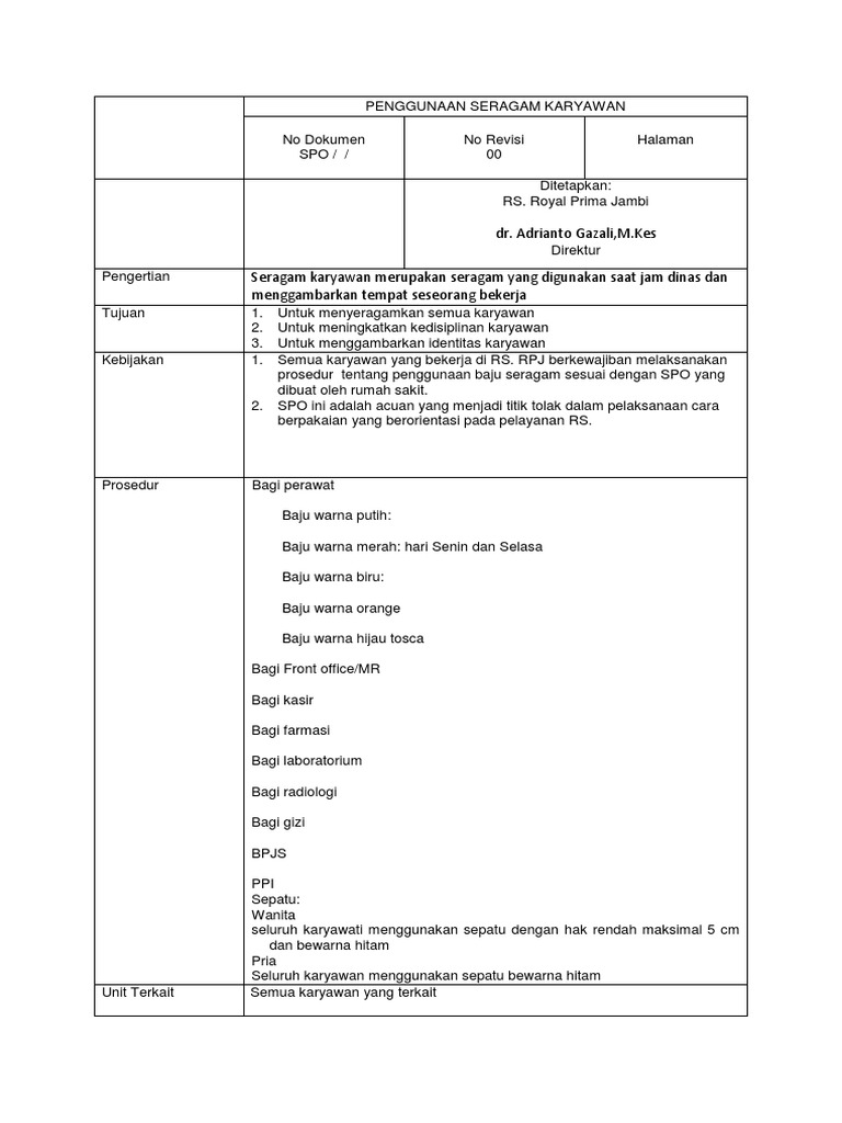 SOP Seragam | PDF