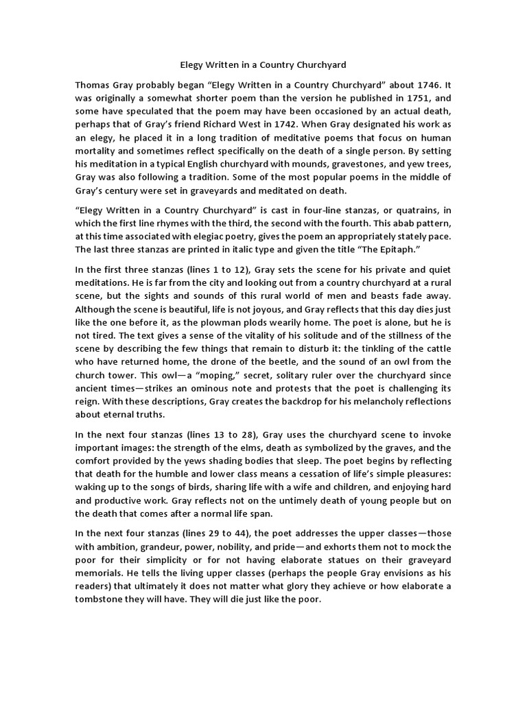 Analysis of Gray's Elegy in Churchyard | PDF | Poetry