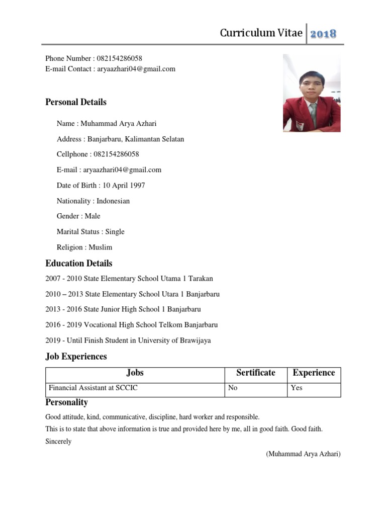 Muhammad Arya Azhari CV 2018 | PDF | Career & Growth | Self-Improvement