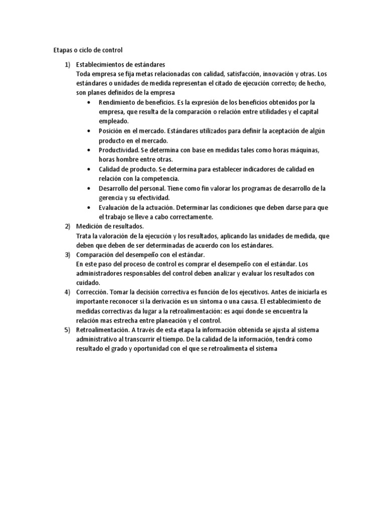 Etapas o Ciclo de Control | PDF
