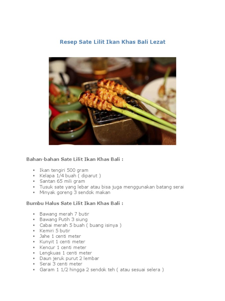 Resep Sate Lilit Ikan Khas Bali Lezat | PDF