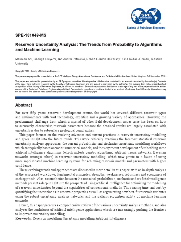 Spe 181049 Ms Reservoir Uncertainty Analysis The Trends From