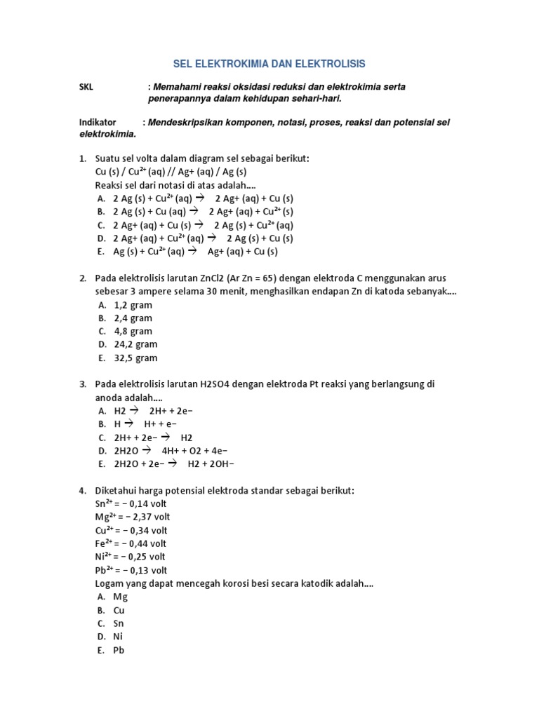Sel Elektrokimia Dan Elektrolisis | PDF | Metode & Bahan Ajar | Sains & Matematika