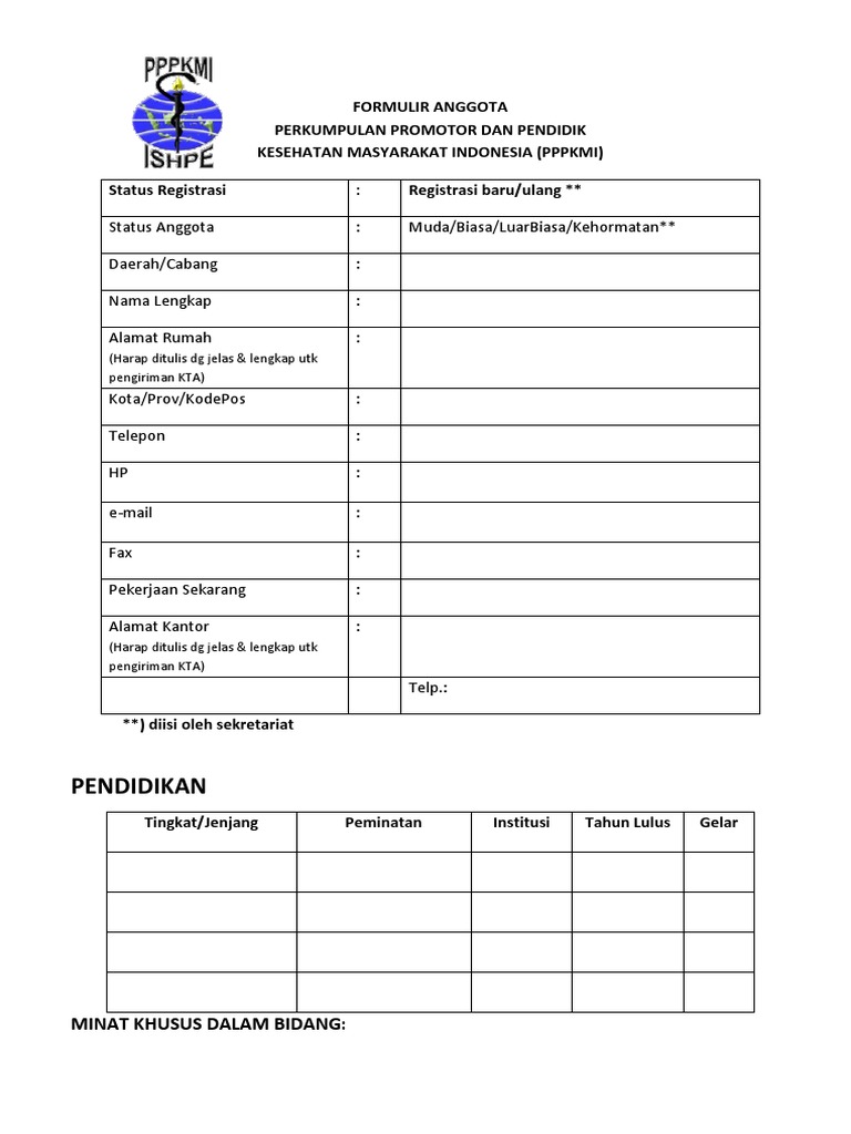 Formulir Anggota PPPKMI | PDF