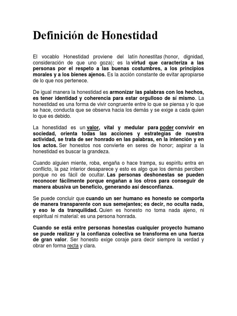 Definición de Honestidad | PDF | Conceptos psicologicos | Teorías ...