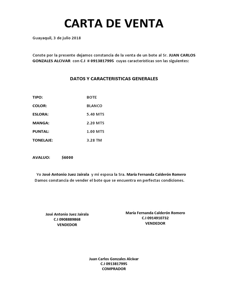Carta de Venta de Bote en Guayaquil | PDF