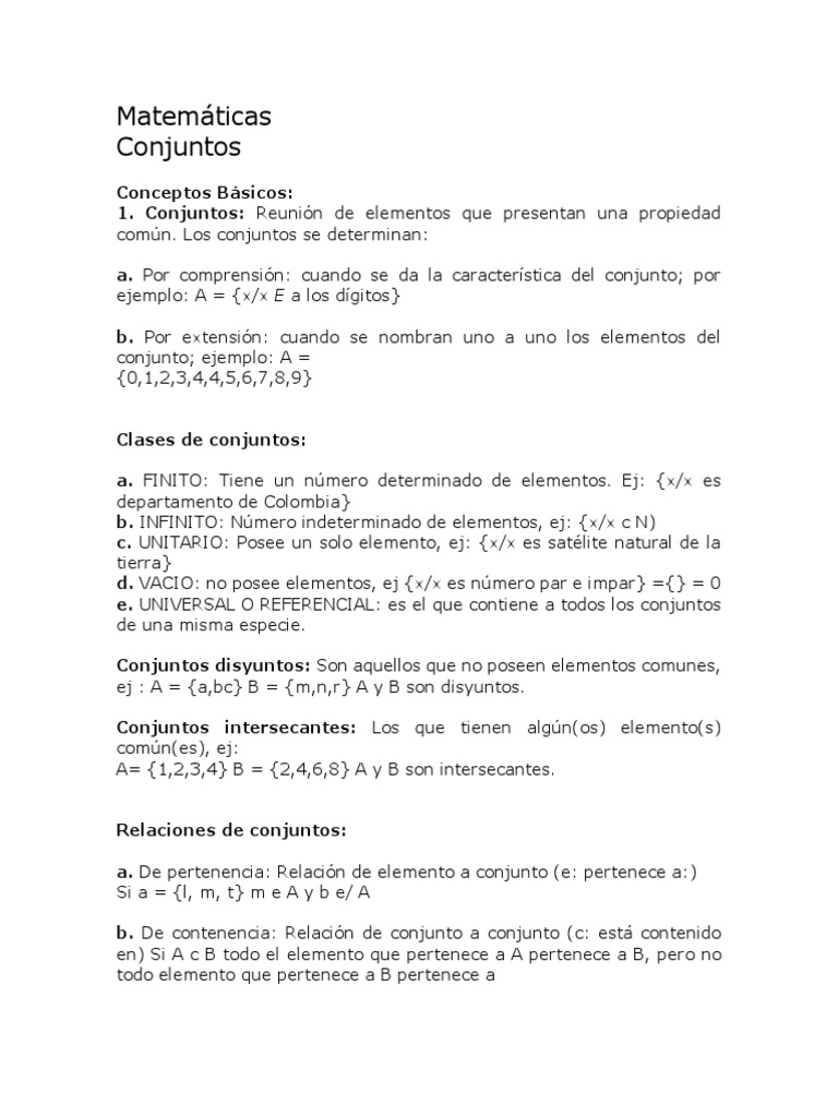 Conceptos Básicos de Conjuntos | PDF | Conjunto (Matemáticas) | Lógica ...