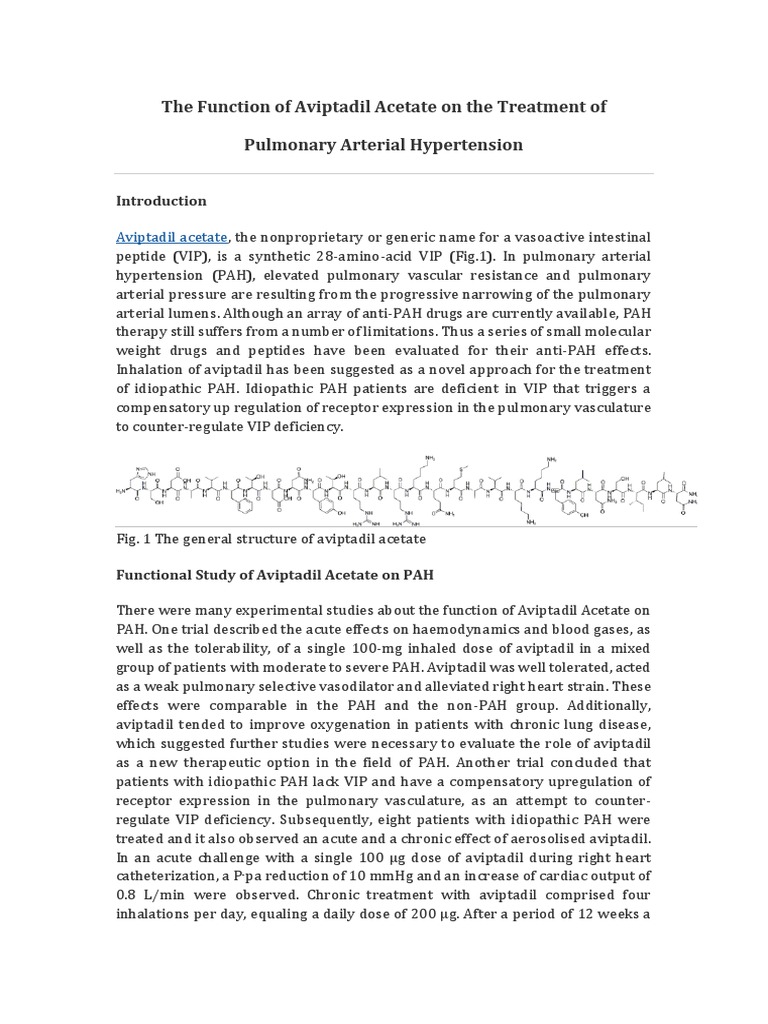 The Function of Aviptadil Acetate On The Treatment of Pulmonary ...