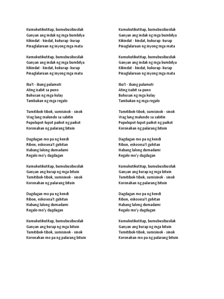 Kumukutikutitap - Lyrics | PDF