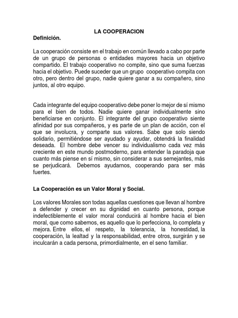 Definición y Valor de la Cooperación | PDF | Cooperación | Maestros