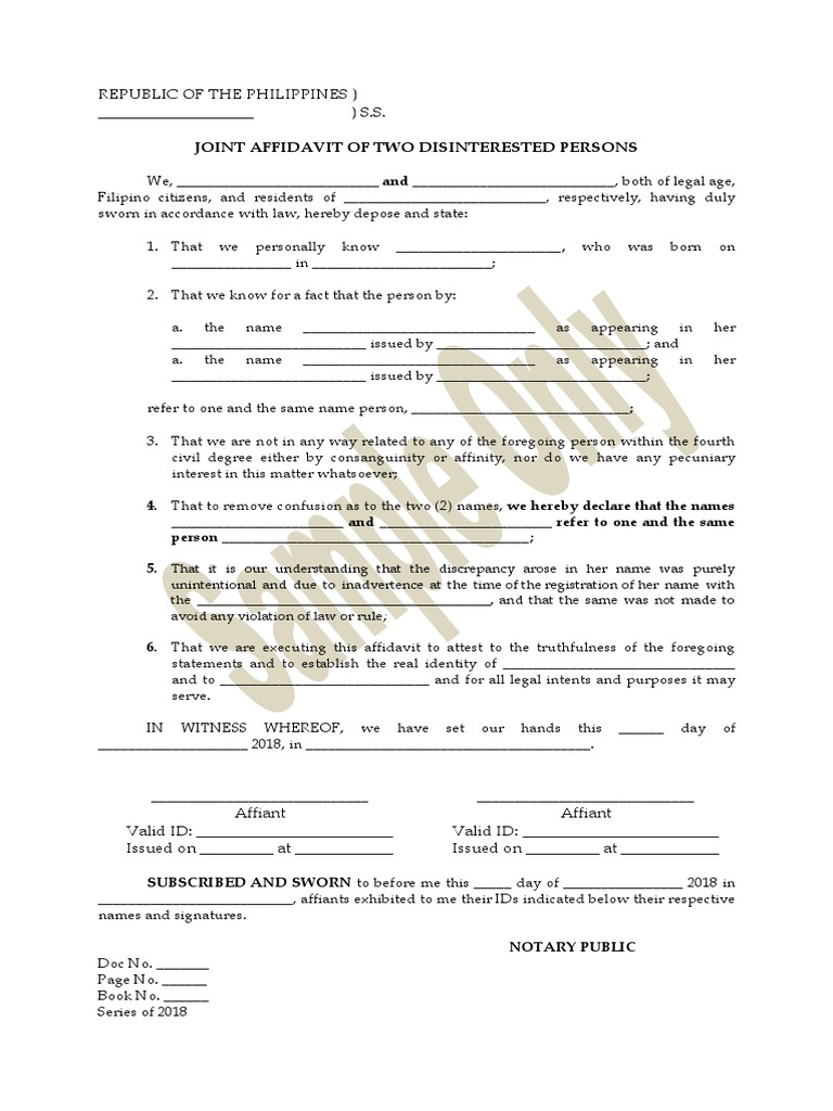 Joint Affidavit Blank | PDF | Affidavit | Civil Law (Common Law)