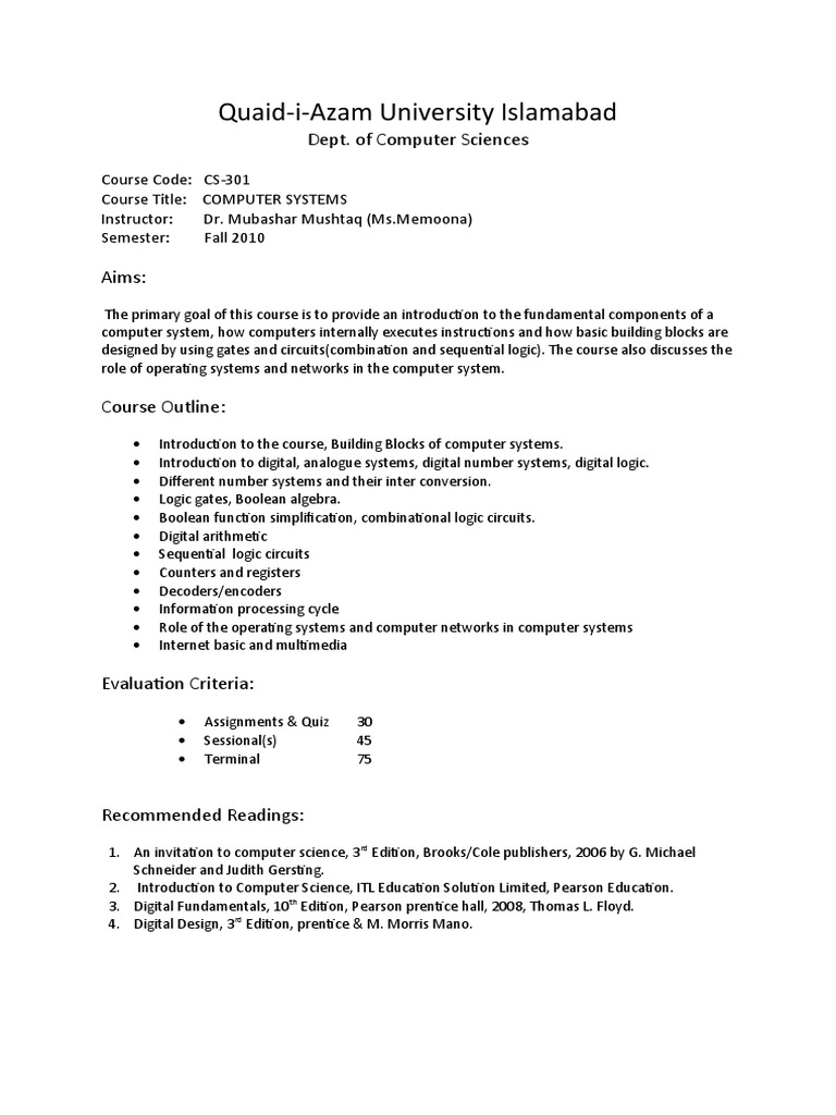 Computer Systems Course Overview | PDF