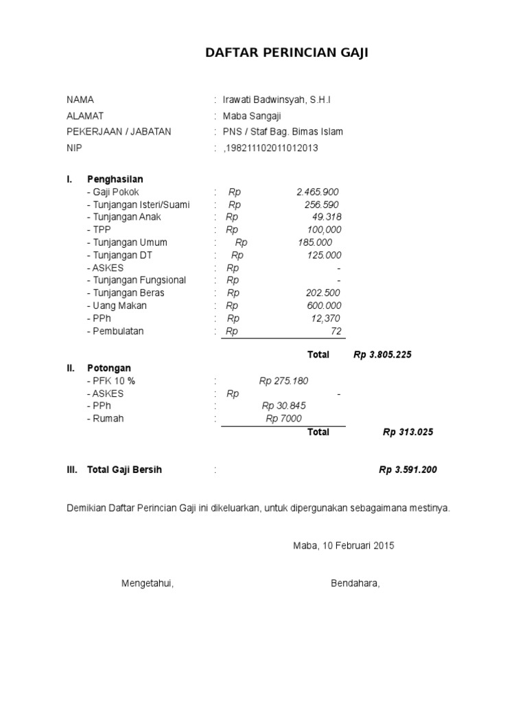 Daftar Perincian Gaji | PDF