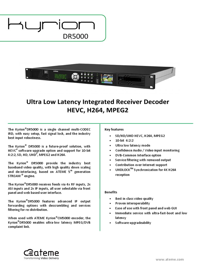 Ateme dr5000 | PDF | H.264/Mpeg 4 Avc | Consumer Electronics