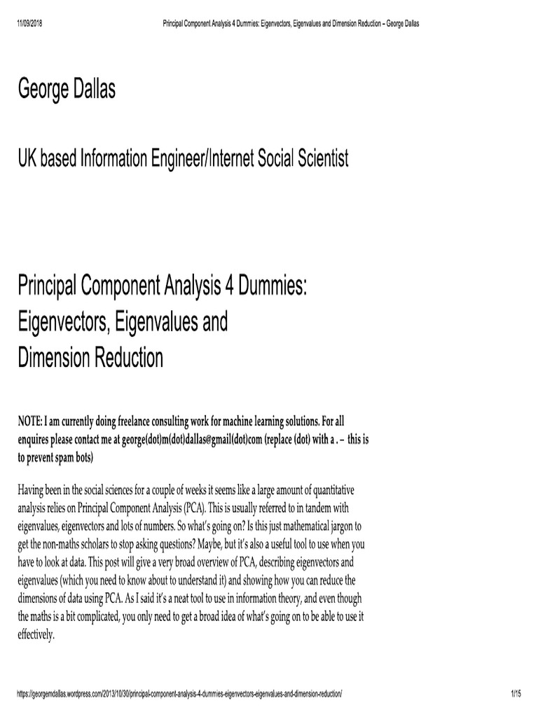 PCA V V Imp Principal Component Analysis 4 Dummies .. | PDF | Teaching ...