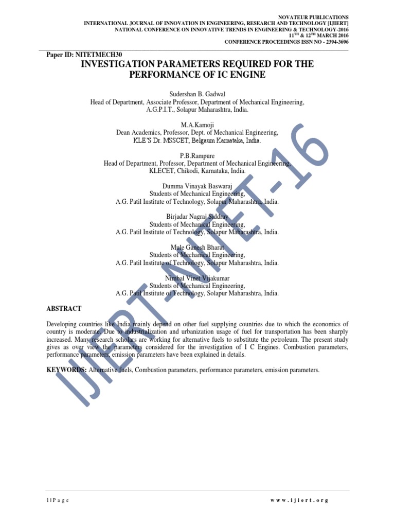IC Engine Performance Parameters Study | PDF | Fuels | Science And Technology