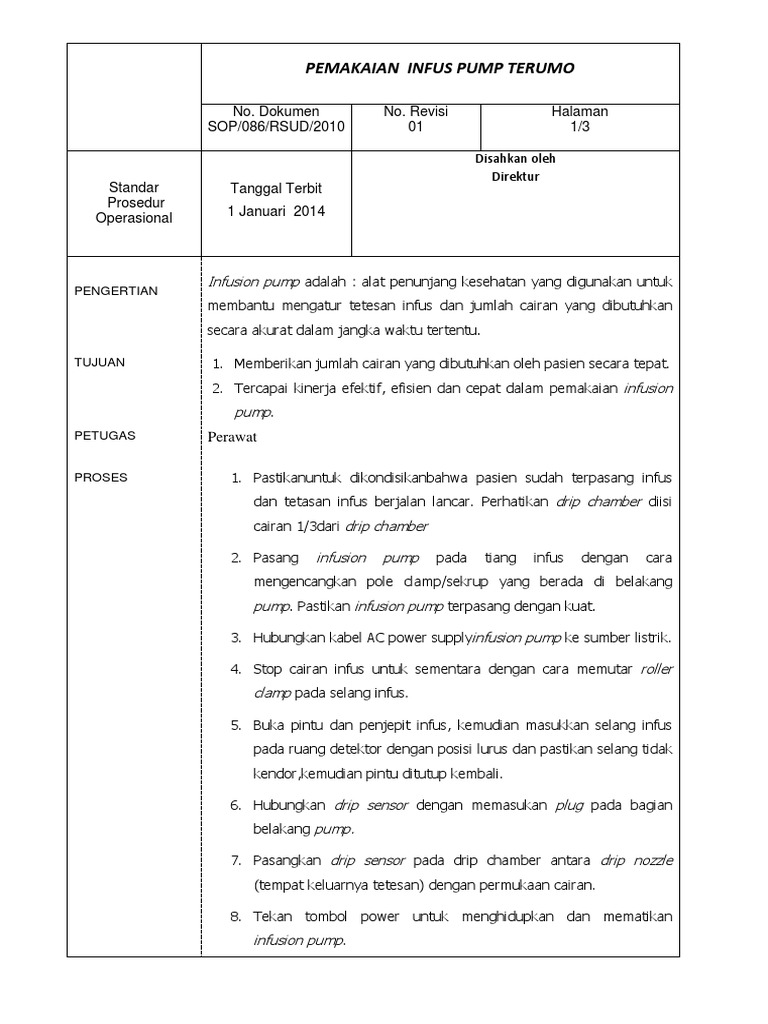 Sop Pemasangan Infus Pump | PDF | Kesehatan Holistik | Sains & Matematika