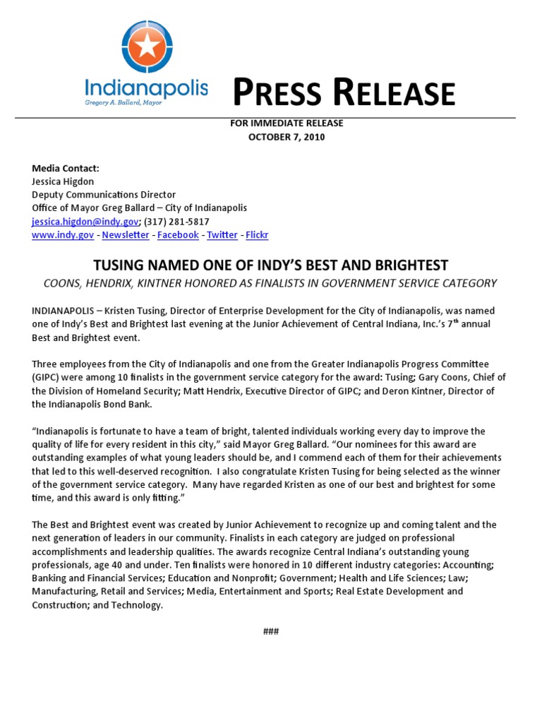Indy’s Best & Brightest: Tusing Wins | PDF