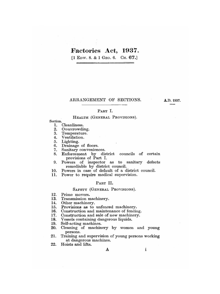 Factories Act, 1937.: (1 EDW. 8. & 1 GEO. 6. CH. 67.) | PDF | Machine ...