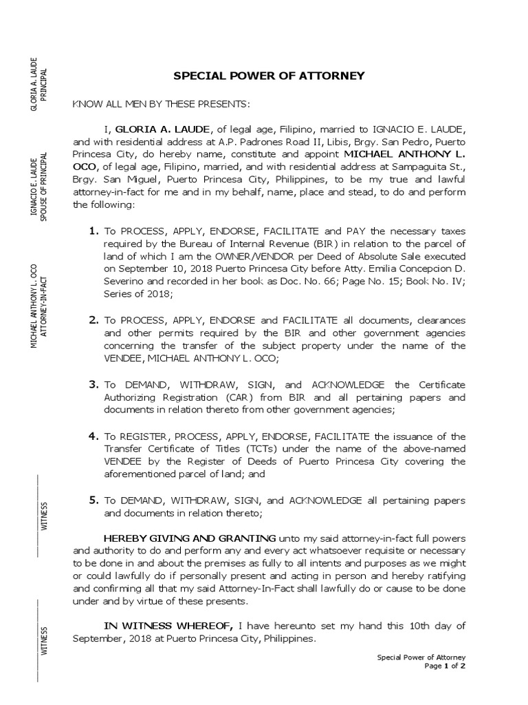 SPA Process Transfer Laude OCO | Download Free PDF | Power Of Attorney ...