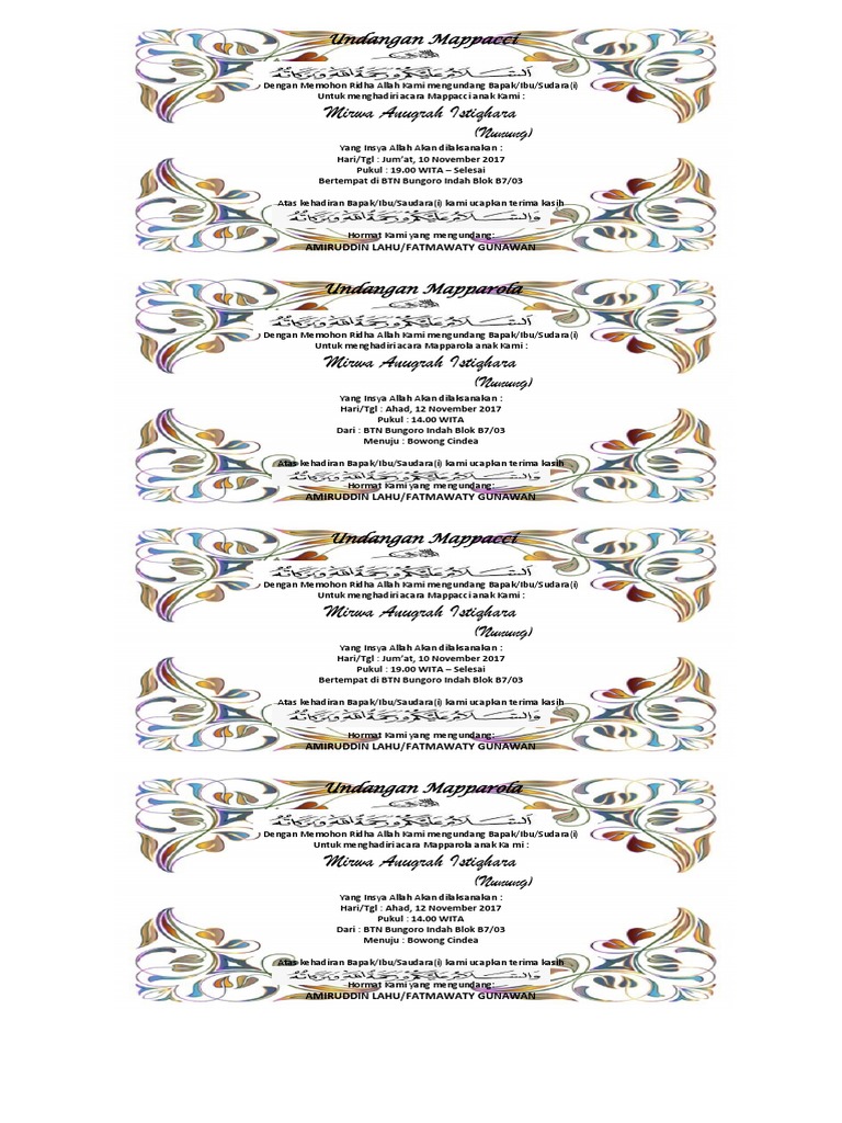 Undangan Mappacci | PDF