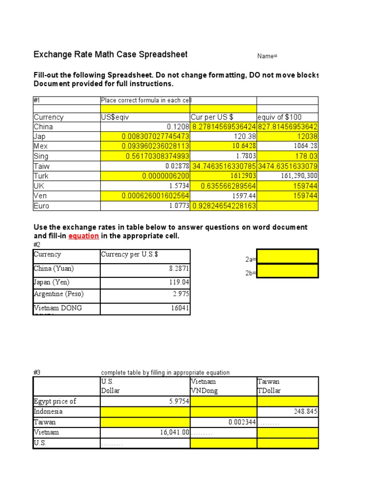 Exchange Rate Math Case Spreadsheet: Name | PDF | Exchange Rate ...
