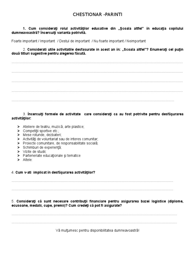chestionar parinti
