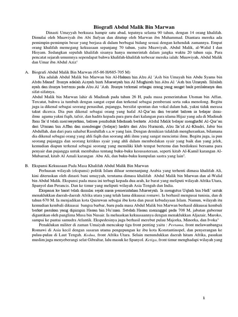 Biografi Abdul Malik Bin Marwan | PDF