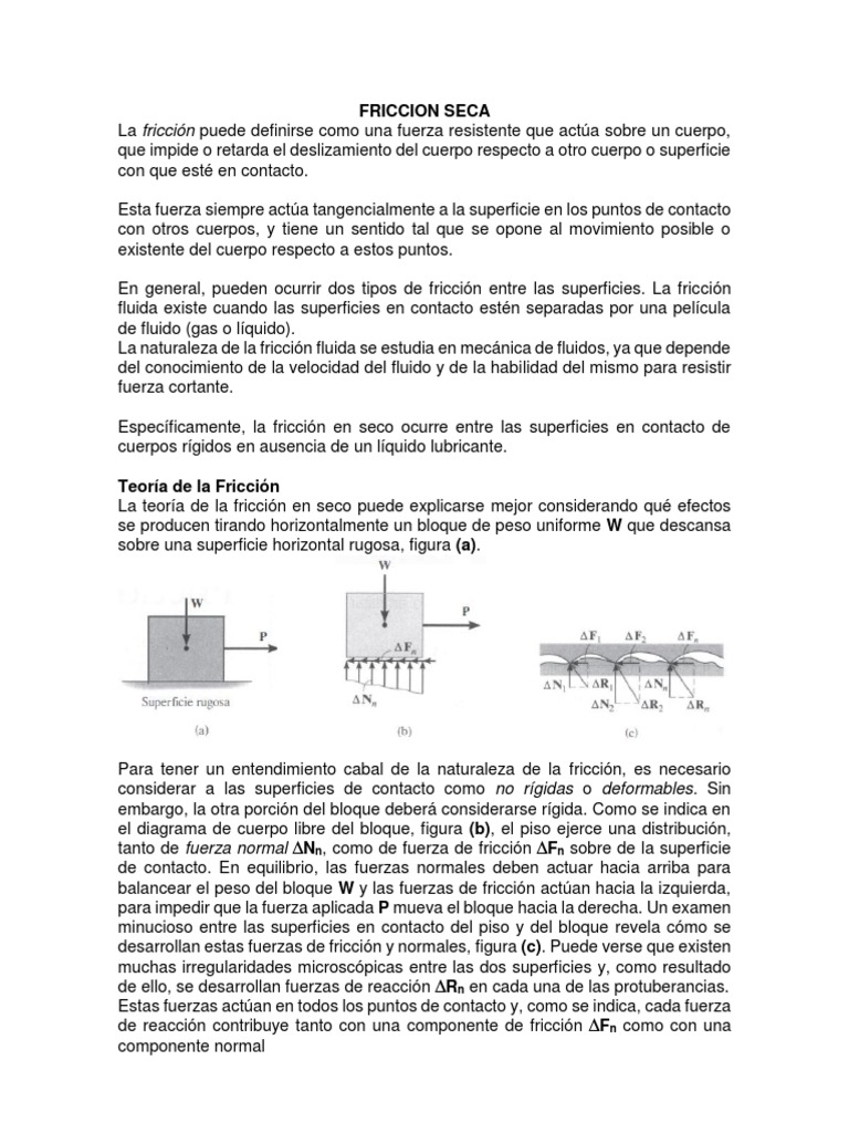 Teoría de la Fricción Seca | PDF | Fricción | Fuerza
