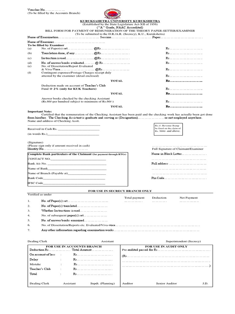 KUK Remuneration Bill Submission Form | PDF | Payments | Government