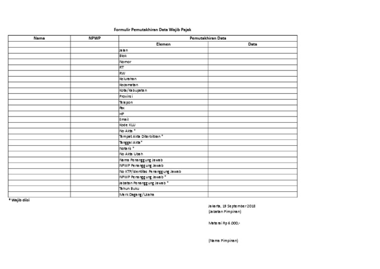 Formulir Pemutakhiran Data Wajib Pajak | PDF