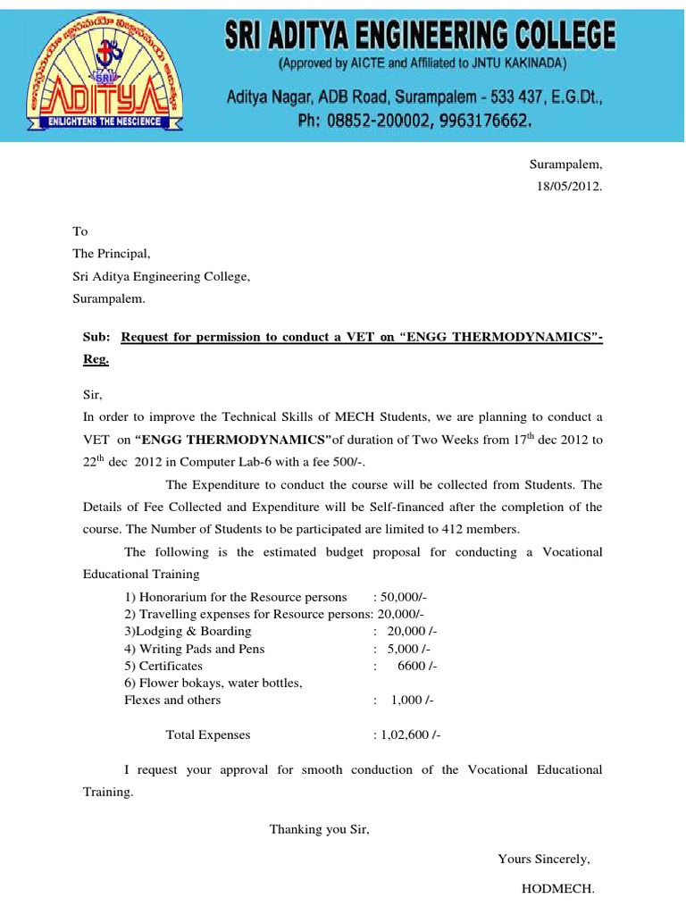 Request Letter From HOD To Principal | PDF