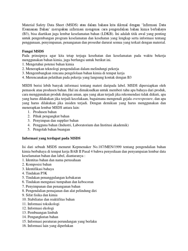 Panduan Lengkap MSDS Bahan Kimia | PDF