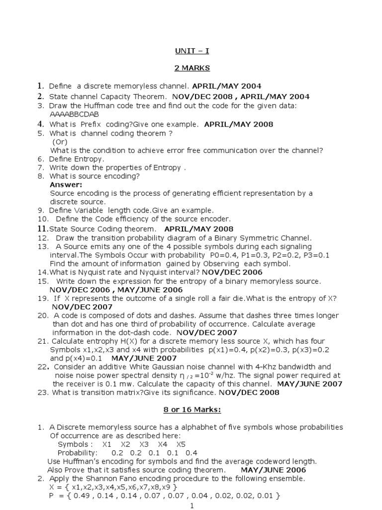 ITC Imp Ques | Download Free PDF | Data Compression | Code