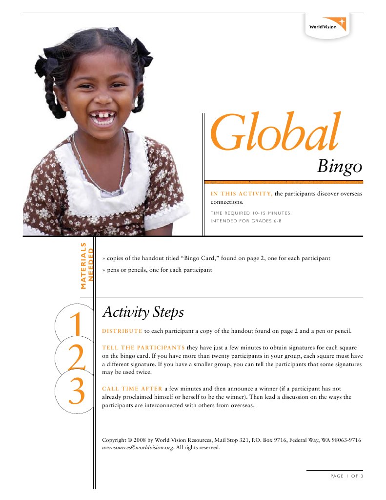 Global Bingo - Activity | PDF