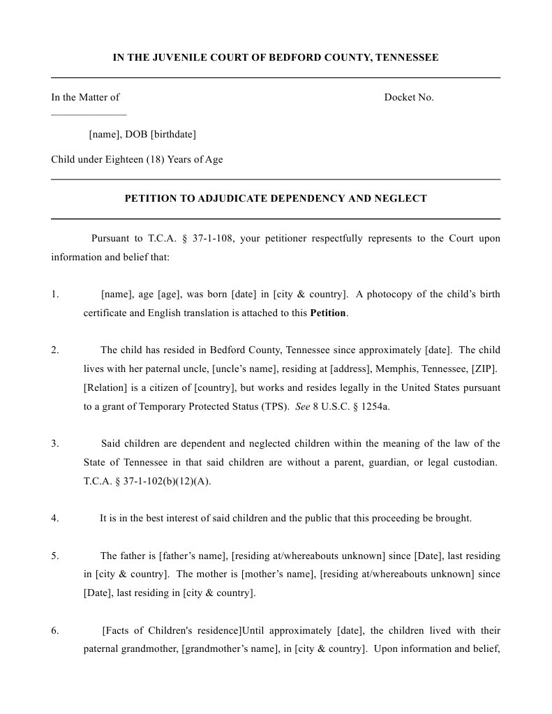 Dependency and Neglect Petition Example | PDF | Legal Guardian | Child ...
