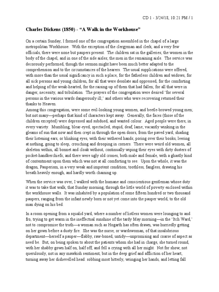 Dickens (1850) - A Walk in The Workhouse | PDF