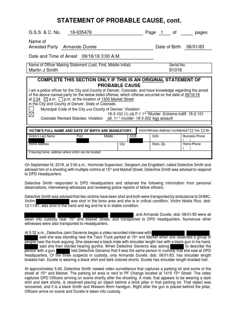 Armando Durete Probable Cause Statement | Probable Cause | Detective