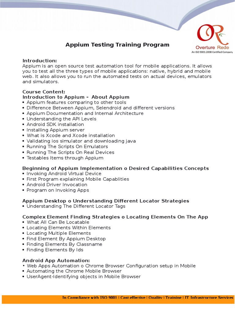 Appium Testing Course Outline | PDF | Mobile App | Android (Operating ...