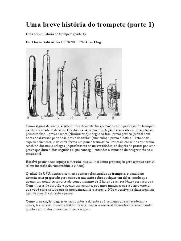 A História Do Trompete - Flávio Gabriel | PDF | Trombeta | Jazz