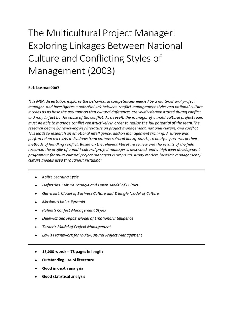The Multicultural Project Manager: Exploring Linkages Between National ...