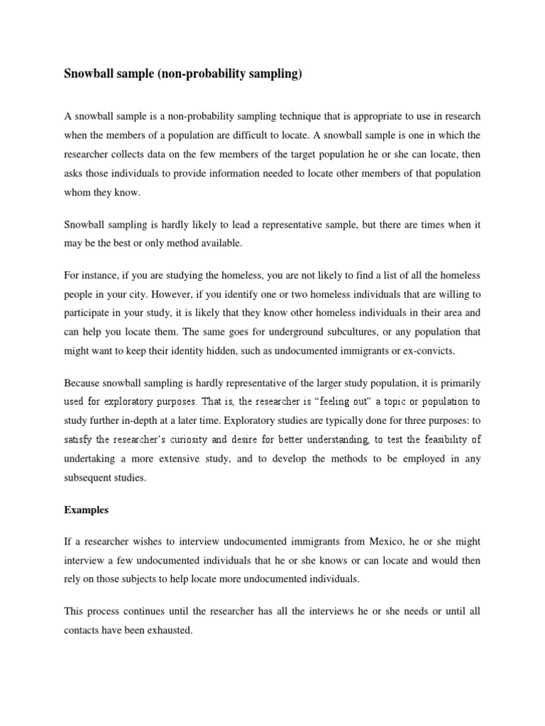 Snowball Sample (Non-Probability Sampling) : Examples | PDF
