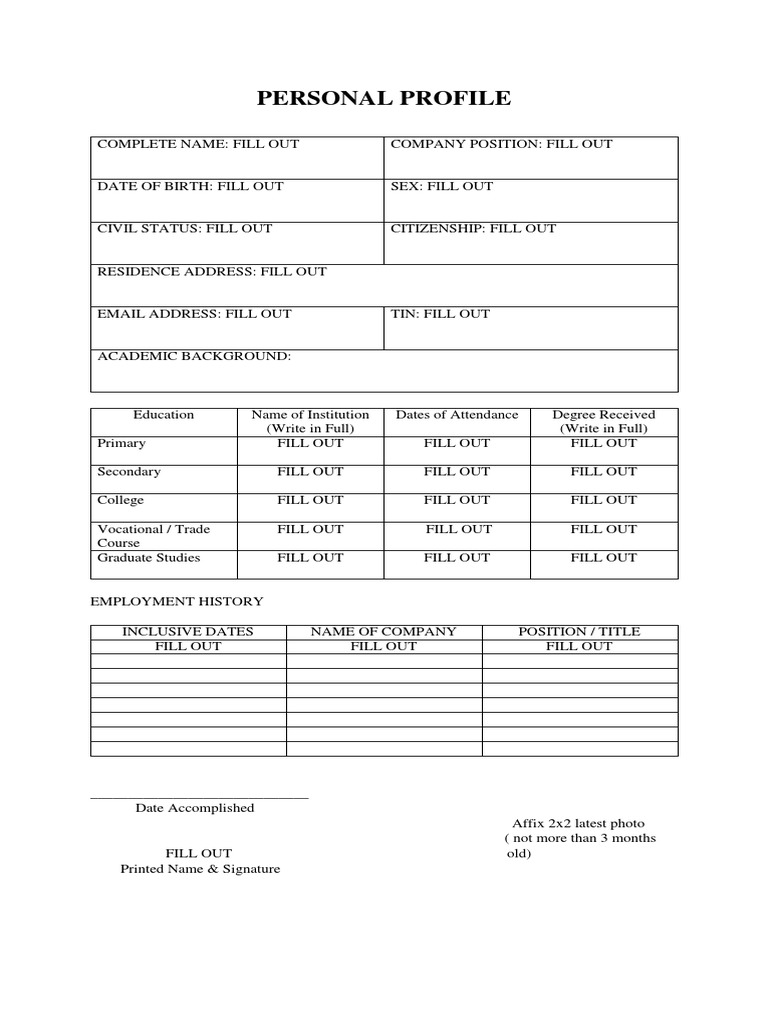 Personal Profile Form-Boc | PDF | Behavior Modification | Learning
