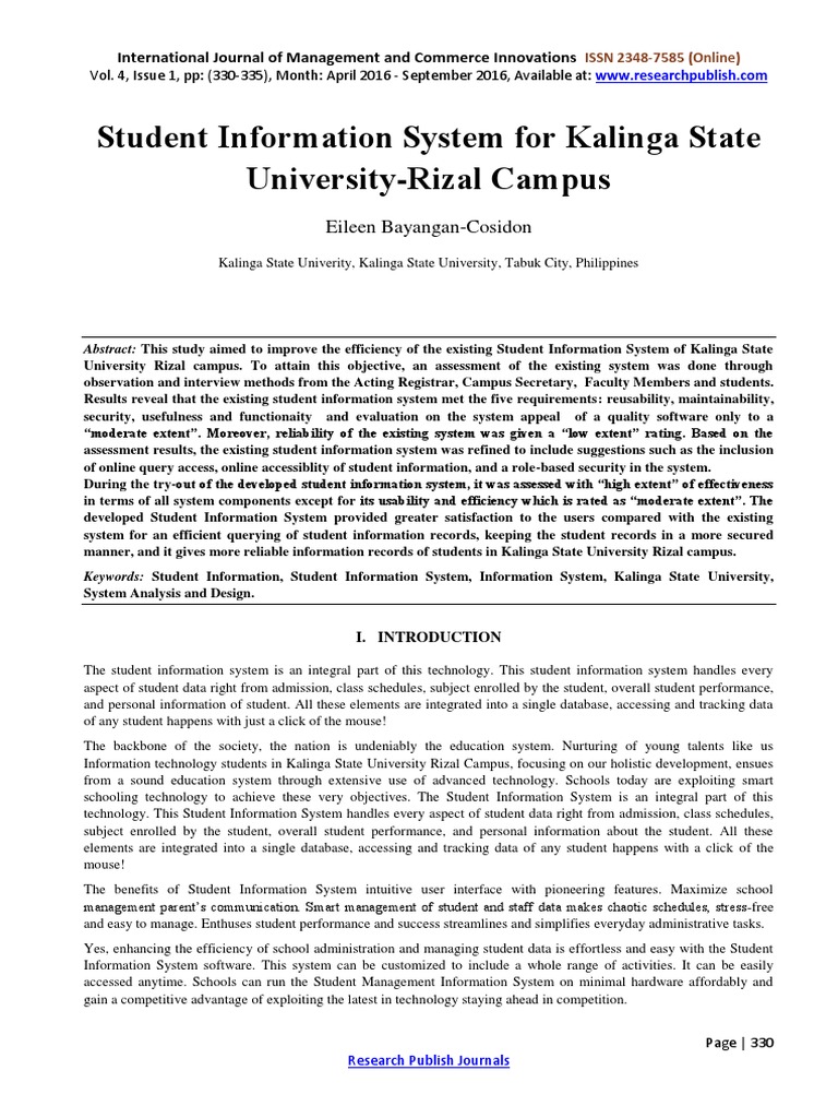 Student Information System For Kalinga State University-Rizal Campus | Download Free PDF ...