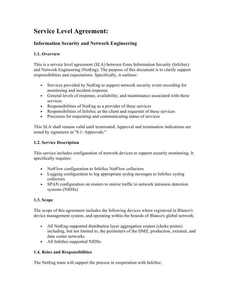 Service Level Agreement Information Security and Network Engineering ...