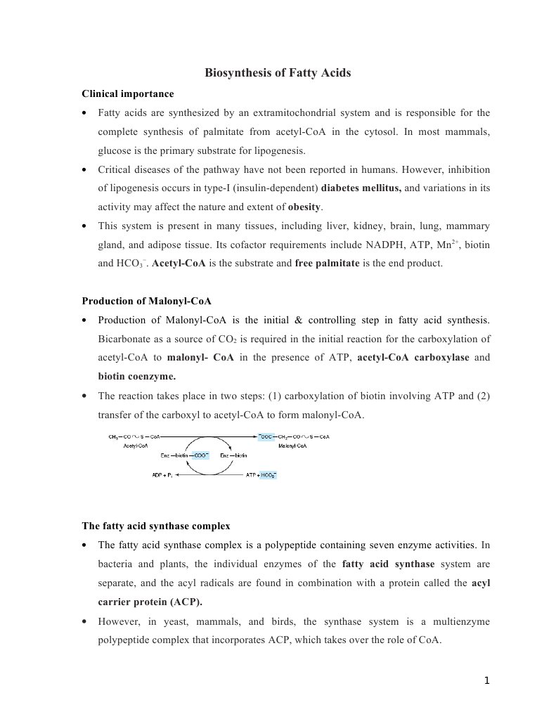 Bio Synthesis of Fatty Acids | PDF | Ketosis | Adenosine Triphosphate